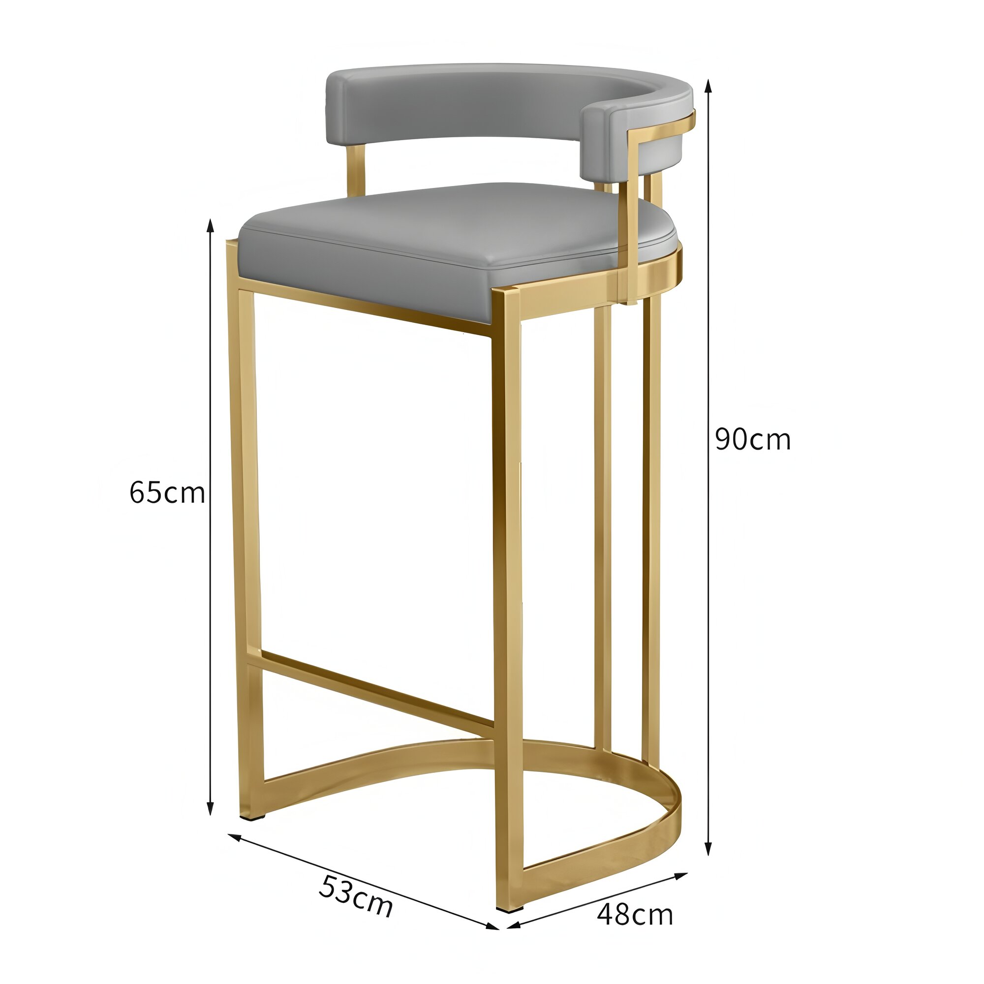 Барный стул, искусственная кожа, металлический каркас, серый, 1 шт