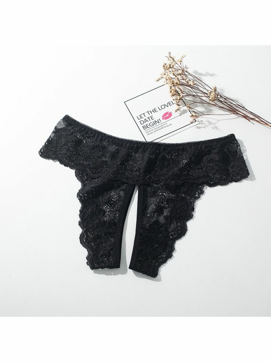 Сексуальное нижнее белье большого размера с открытой промежностью для женщин, прозрачные кружевные трусики