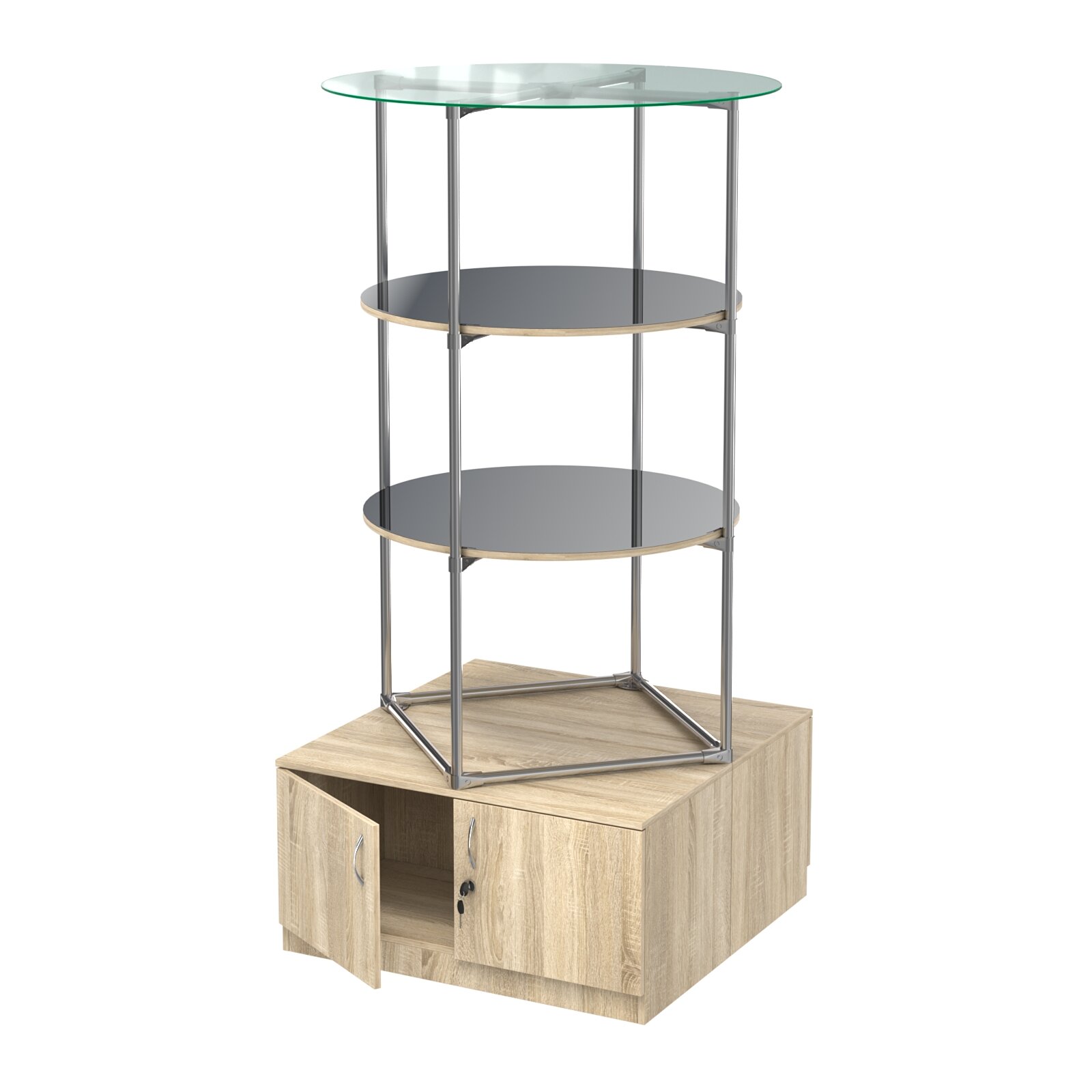 Торговые стенды сфера с полками и тумбами №4 (с двумя зеркальными полками), Дуб Сонома