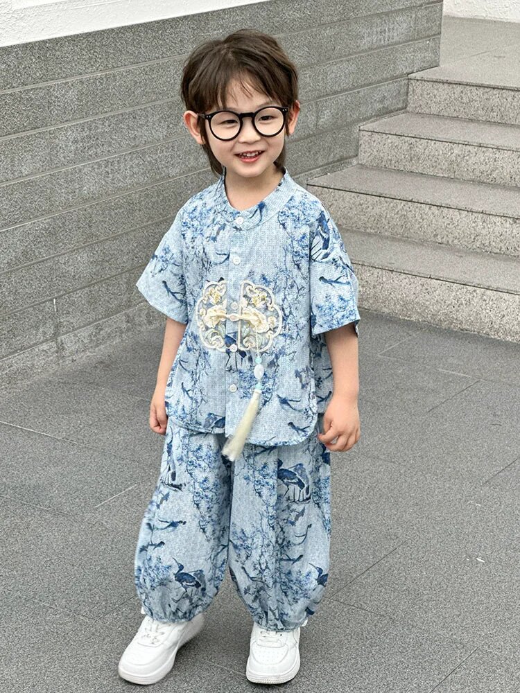 Детский костюм Ханфу из полиэстера 140, 1-XG013 blue long