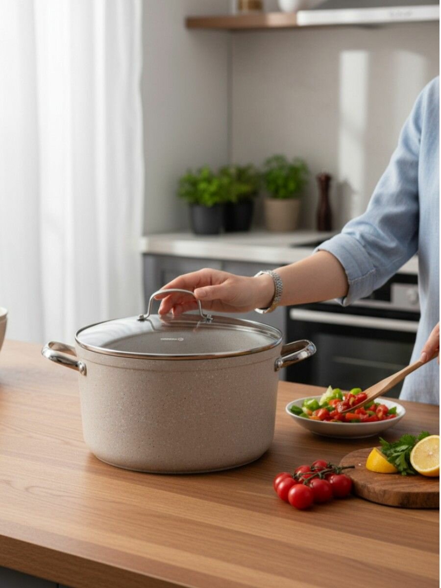 Кастрюля Korkmaz Granita 28 см со стеклянной крышкой 8 литров