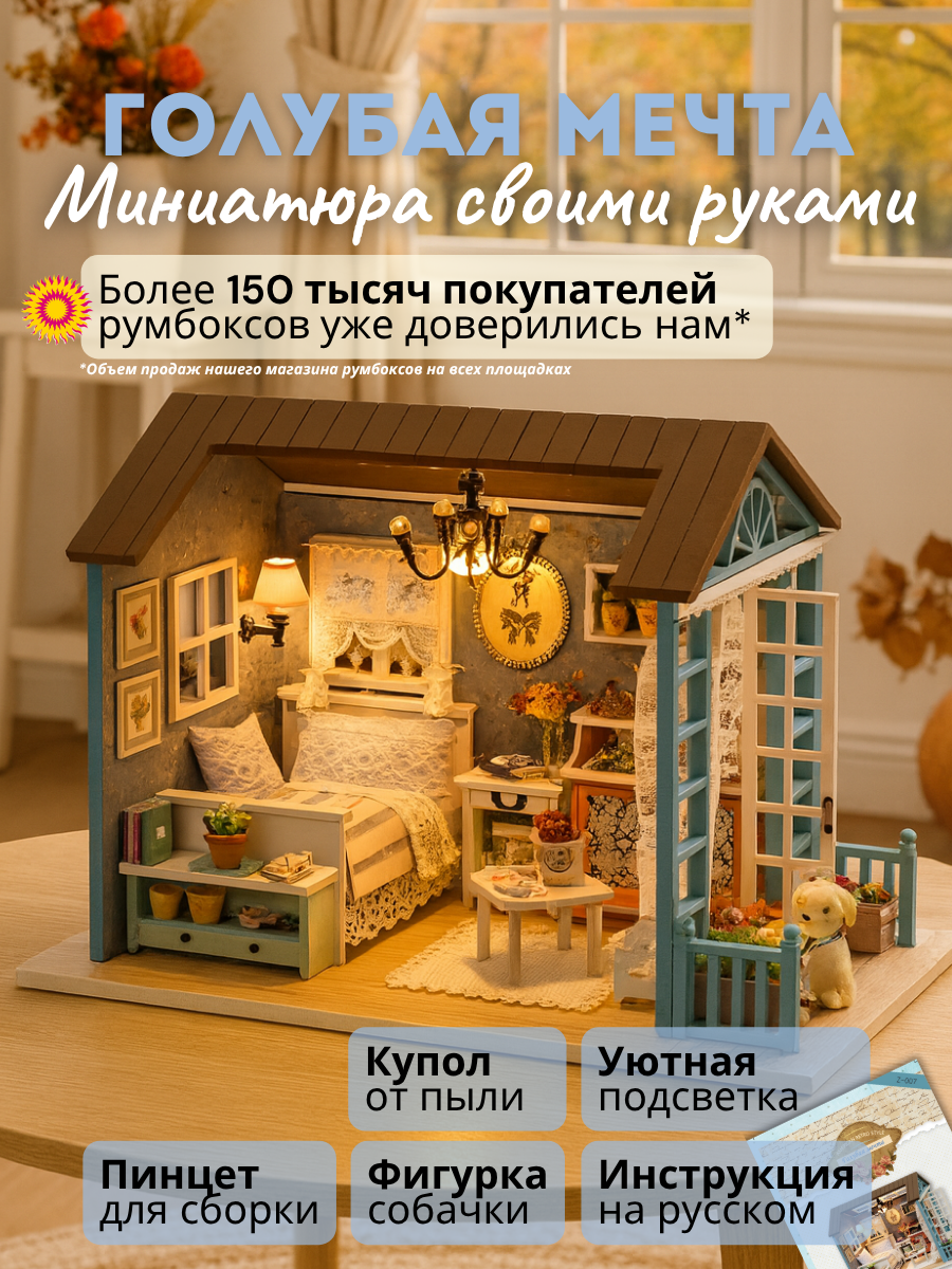 Подарочный Интерьерный конструктор (Румбокс) Yarvita "Голубая Мечта" миниатюра DIY House