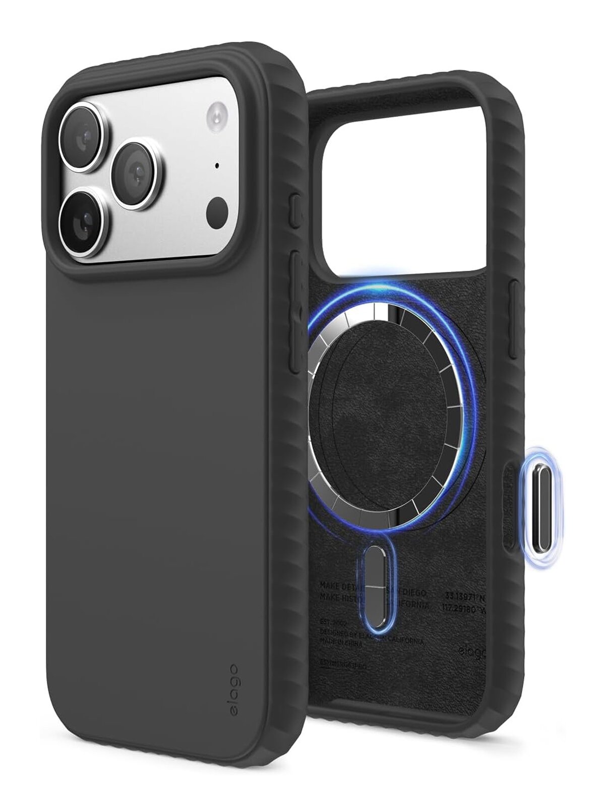 Elago силиконовый чехол для iPhone 17 Pro Max, Magnetic Ridge Silicone Black (MagSafe)