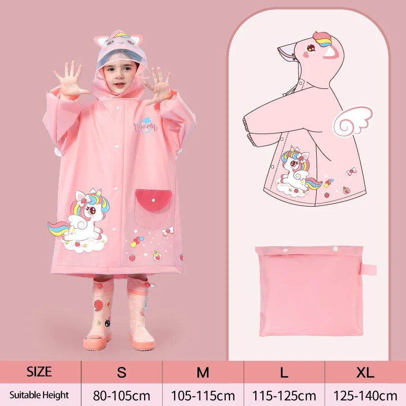 Детский плащ с милым принтом единорога, пончо, дорожное дождевик, уличный рюкзак, студенческий утепленный детский дождевик Розовый, XL, Розовый