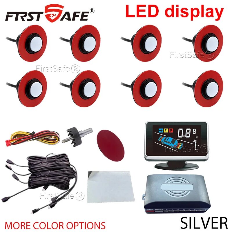 Датчик парковки, реверсивный радар, многократный голосовой светодиодный дисплей, 6/8 датчиков, система обнаружения радара, дисплей с подсветкой, English-Russian, 094-SR-8-16MM