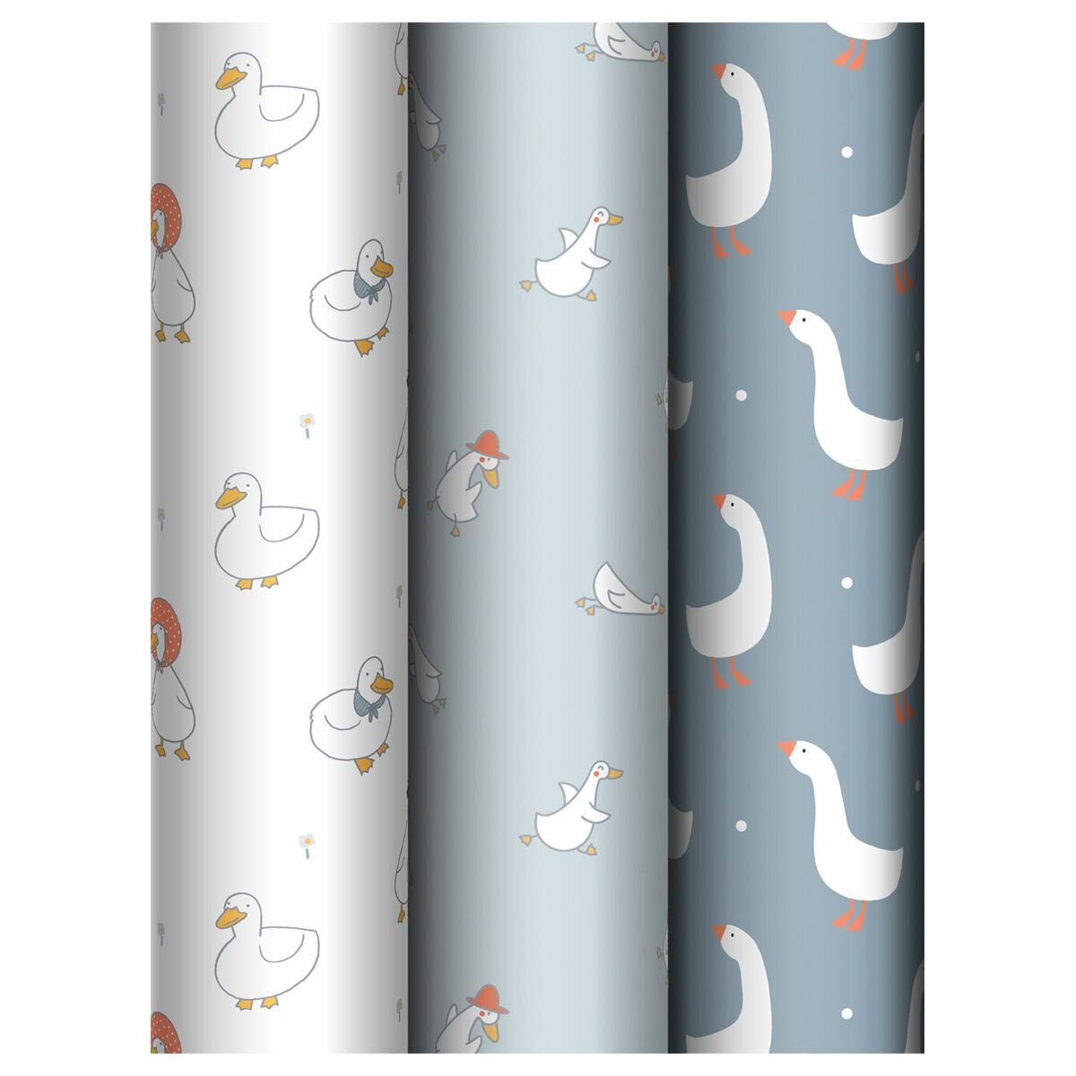 Упаковочная бумага глянцевая 70x100см, MESHU "Goose set", 80г/м2 3 дизайна (MS_66834), 51 уп.