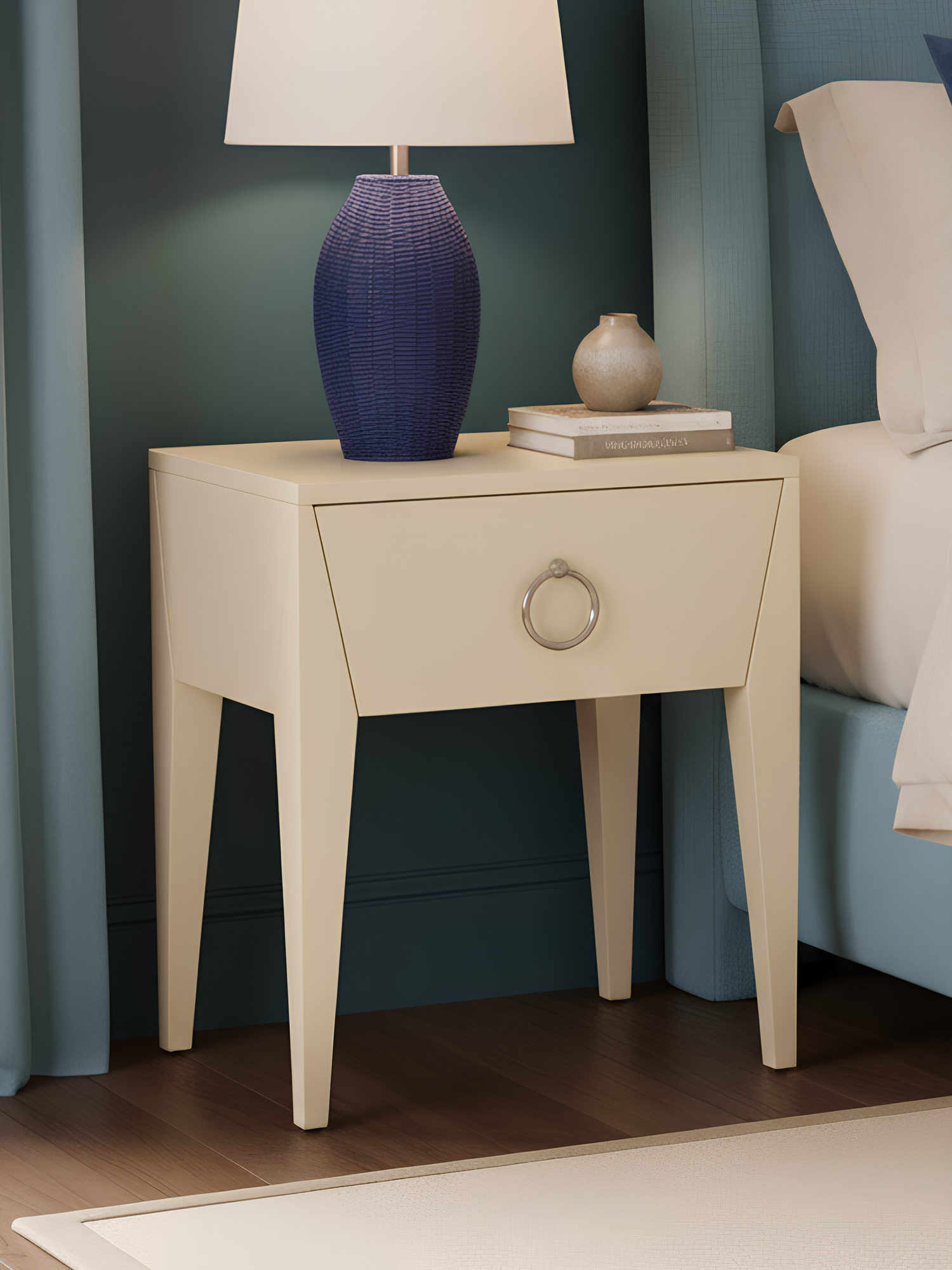 Тумба прикроватная K-home, МДФ, с выдвижным ящиком, на высоких ножках, бежевая