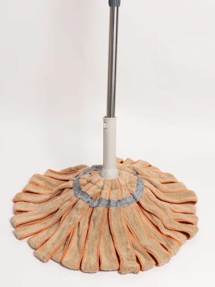 Швабра для пола с отжимом и круглой насадкой из микрофибры, коричнево-бежевая