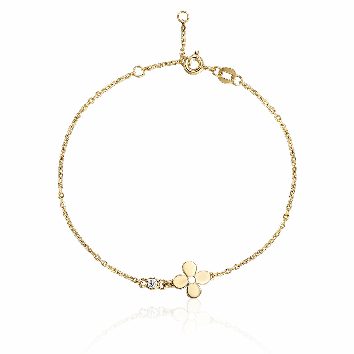 Браслет, желтое золото, 585 проба, фианит