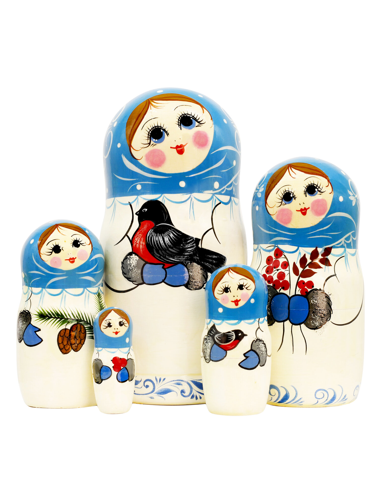 Матрешка Зимняя. Снегири, 5 мест, 18 см. (28987)