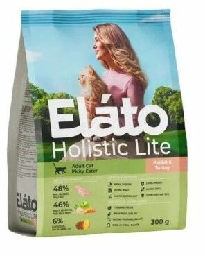 Elato Holistic Lite корм д/взр. и привередливых кошек, Кролик и Индейка 300гр.