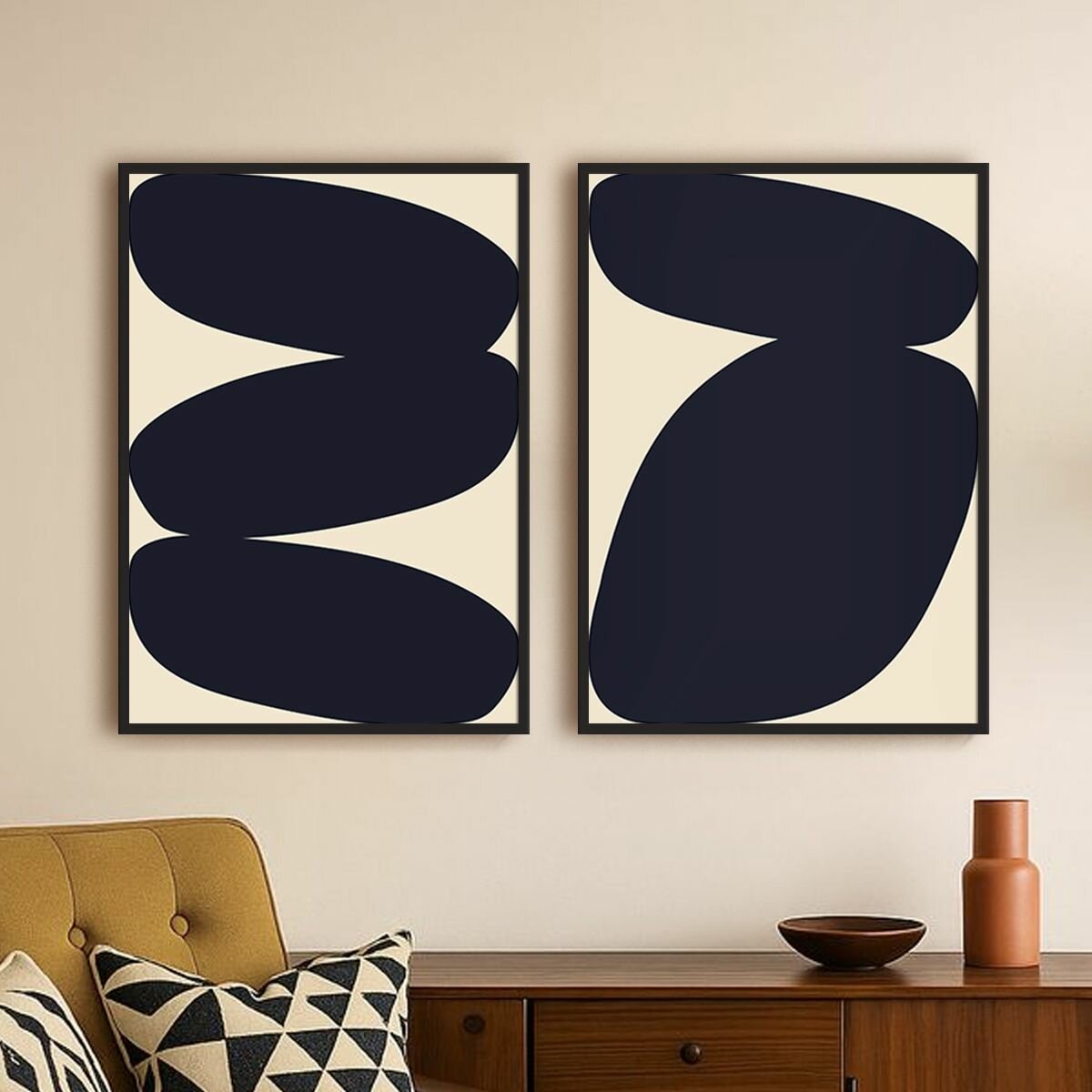 Постеры 2 шт 30х40 на стену "Пара черные формы абстракция" набор картин для интерьера