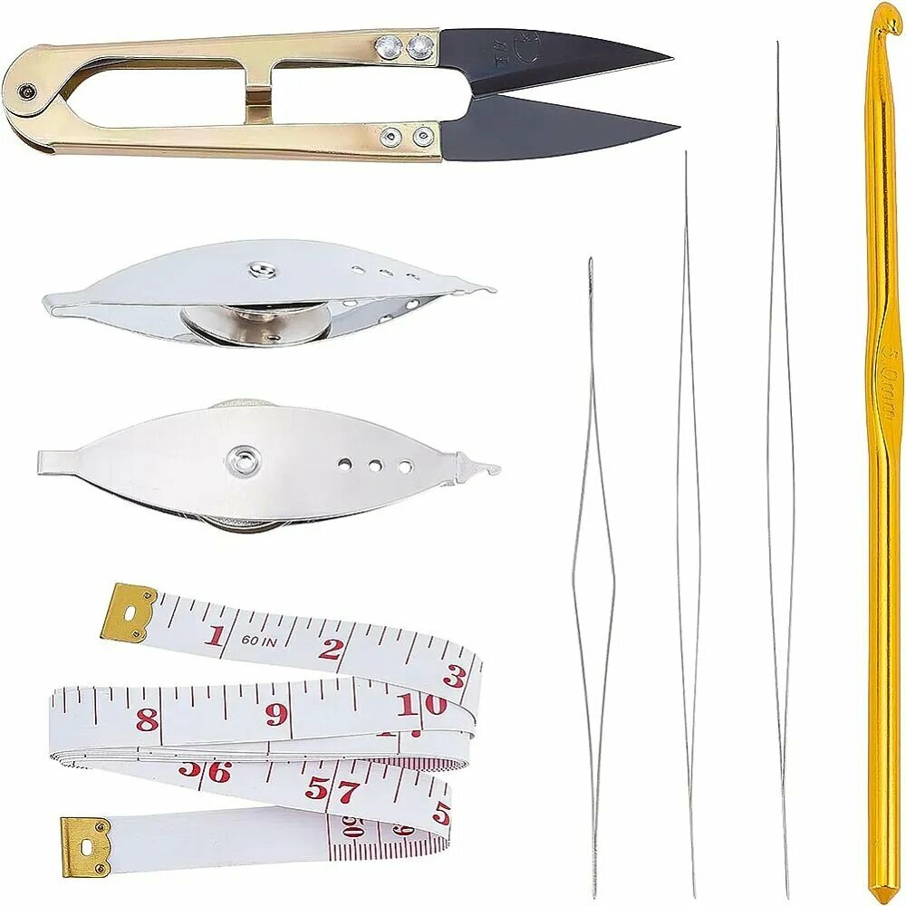 Набор из 8 шпульных челноков для фриволите, серебряные металлические иглы для фриволите, швейные инструменты с железными челноками, алюминиевый крючок, ножницы, мягкая рулетка