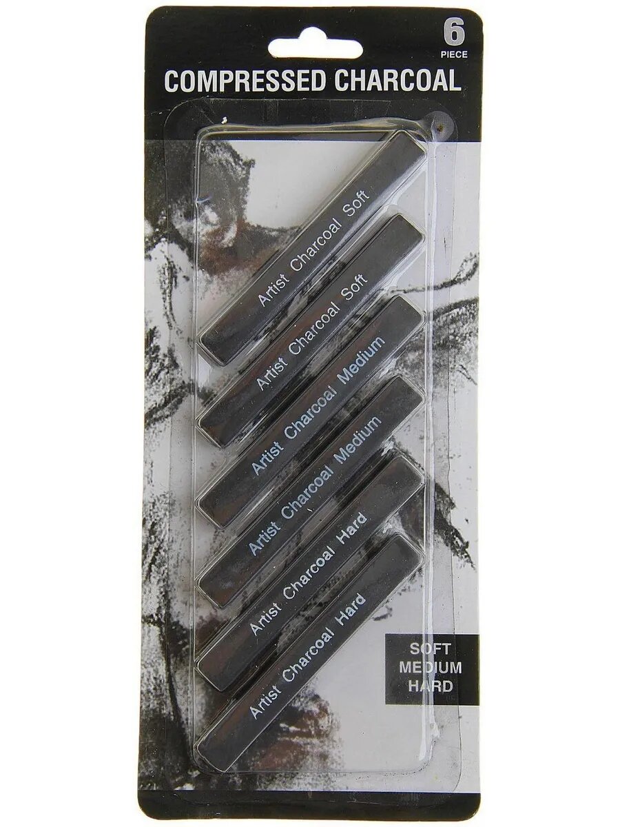 Уголь прессованный художественный черный, набор 6 штук