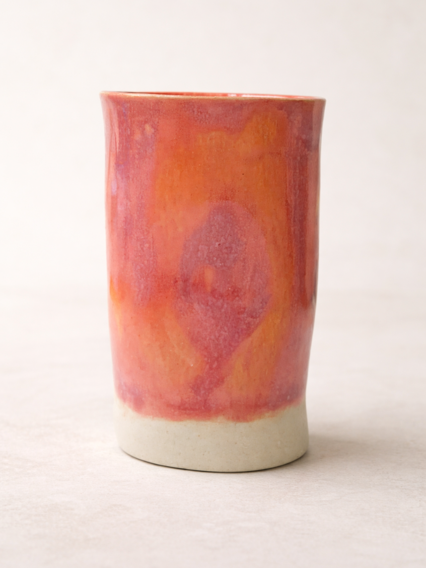 Мятый стакан ручной работы тёмно-розовый, керамика, 200 мл