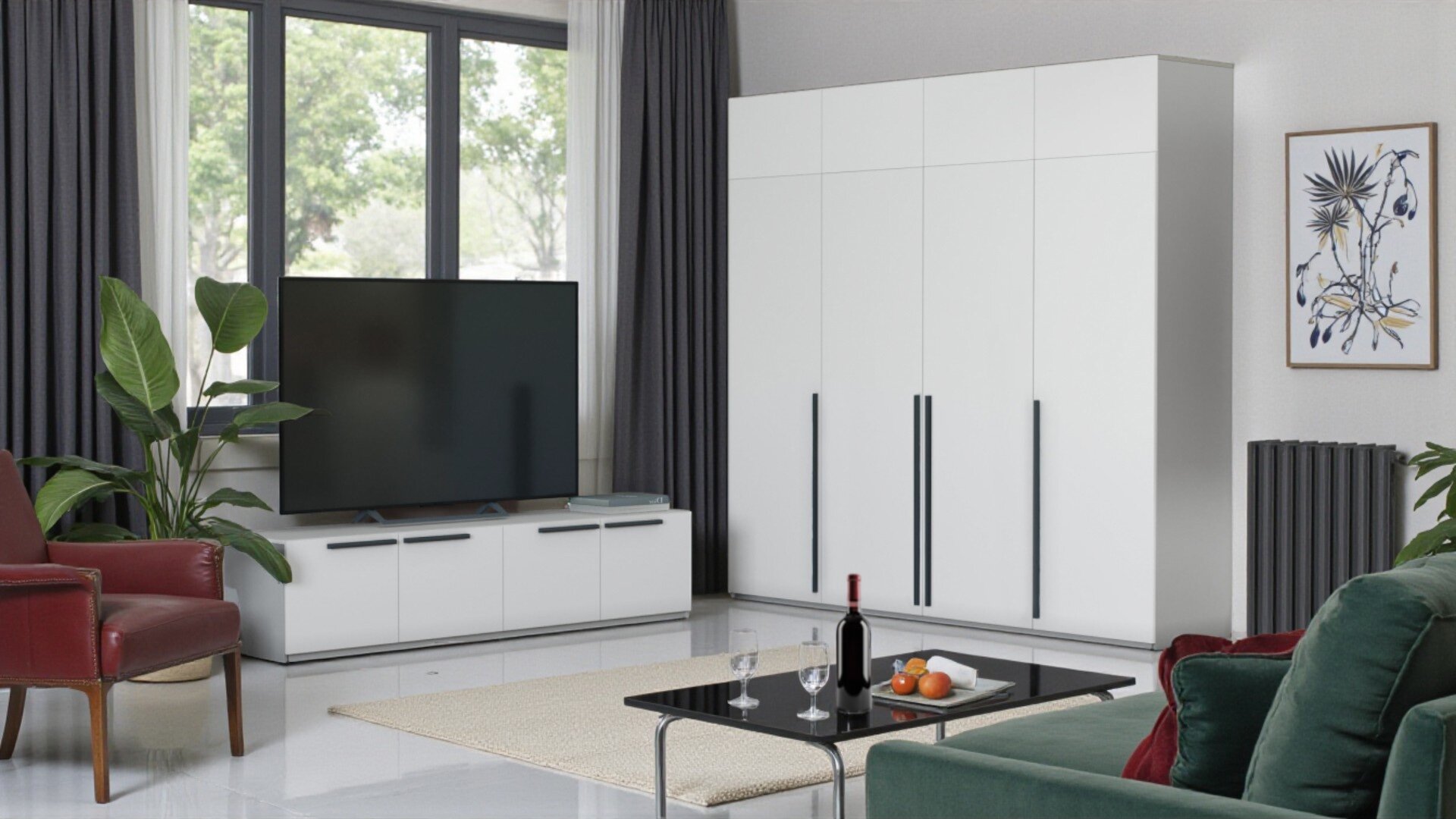 Гостиная Лорена Пакс-3 Белый Фасадный 0101 NEW 380x43x230 см, GOODFORM