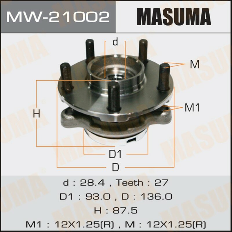 Подшипник передней ступицы MASUMA MW-21002 Infiniti Fx35-Fx50, Qx50, Qx70 03->