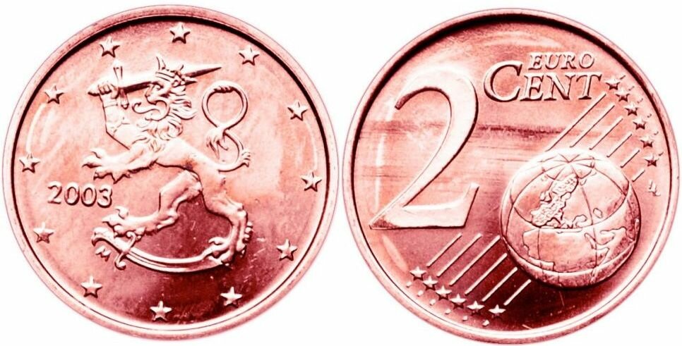2003 Монета Финляндия 2003 год 2 евроцента 1-й тип образца 1999-2006 с буквой М Бронза UNC