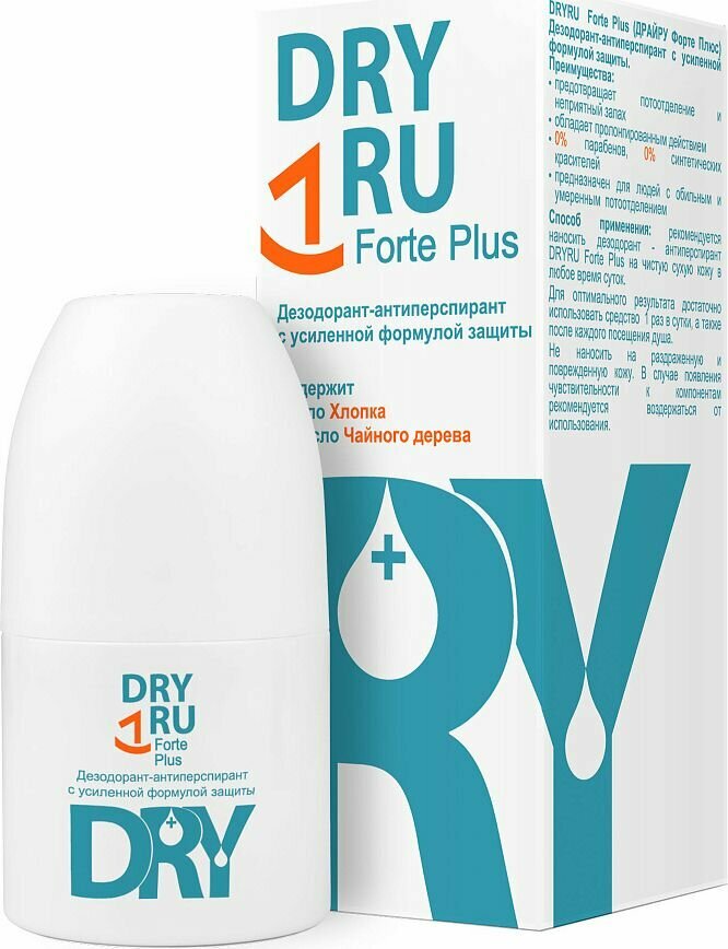 Dry RU / Драй РУ Forte Plus Дезодорант с усиленной формулой защиты ролик 50мл / антиперспирант