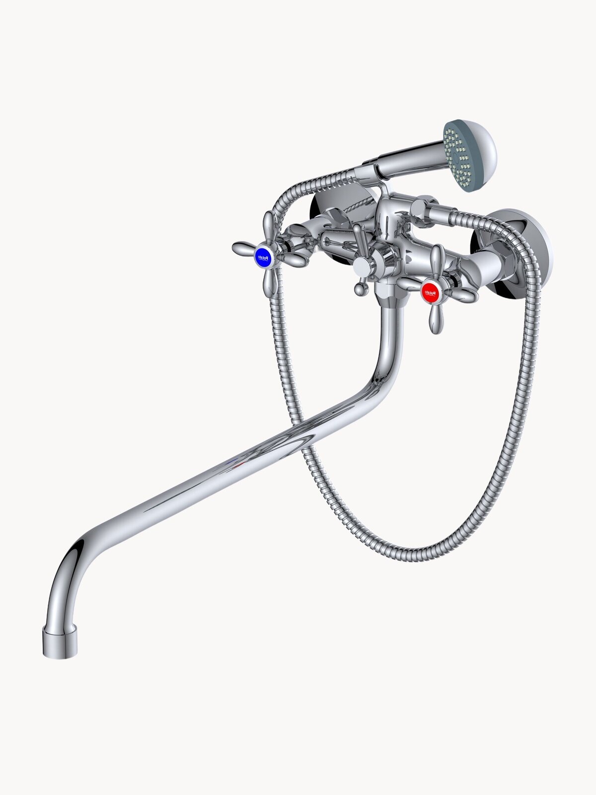 Смеситель на ванну Potato P2271 с длинным поворотным круглым изливом, керамические кран-буксы, хром