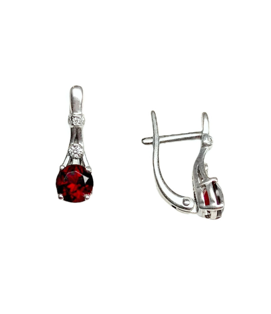 Серьги, серебро, 925 проба, фианит, гранат