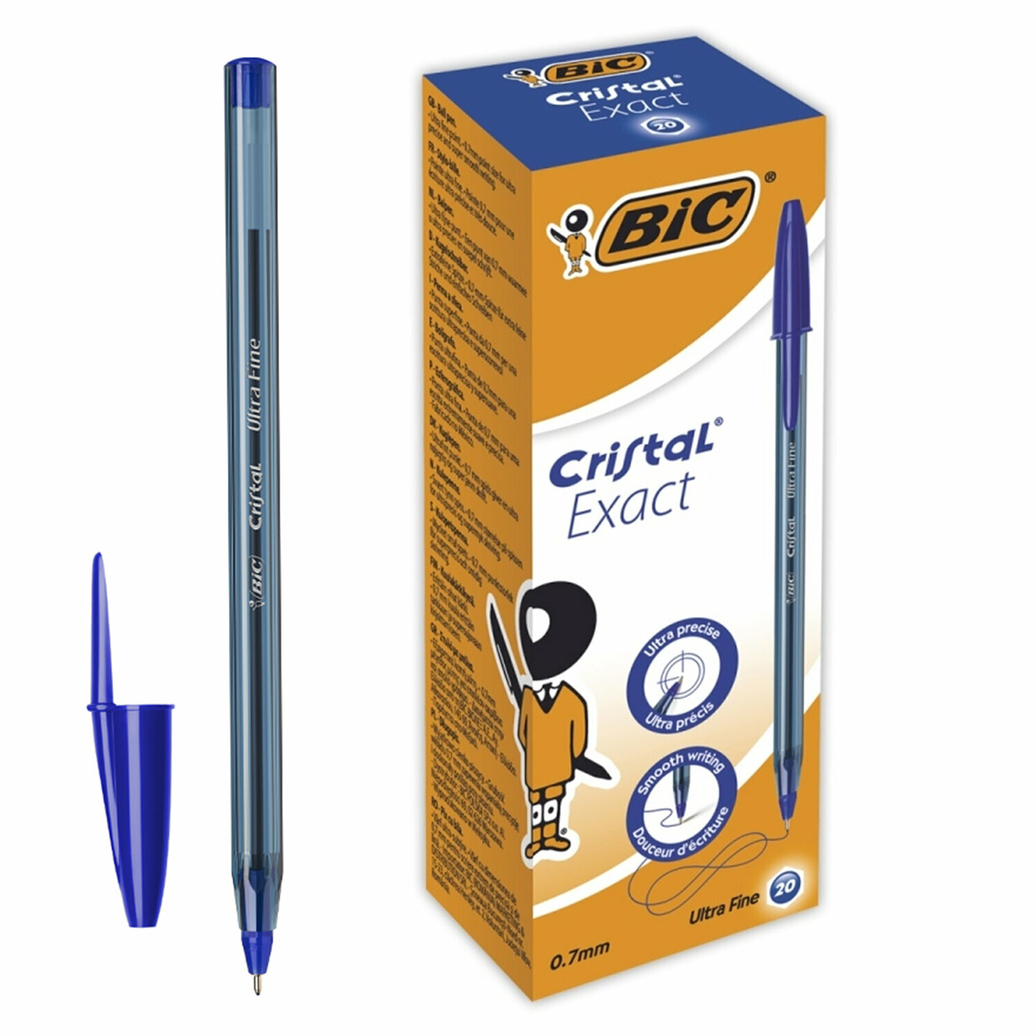 Упаковка 40 шт. Ручка шариковая BIC "Cristal Exact", синяя, корпус тонированный, узел 0,7 мм, линия письма 0,28 мм, 992605