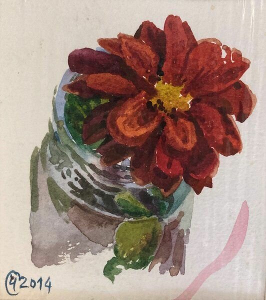 ART-Salon at Oktyabrskaya картина акварельная "Цветок", 10х9 см, бумага/акварель, с паспарту