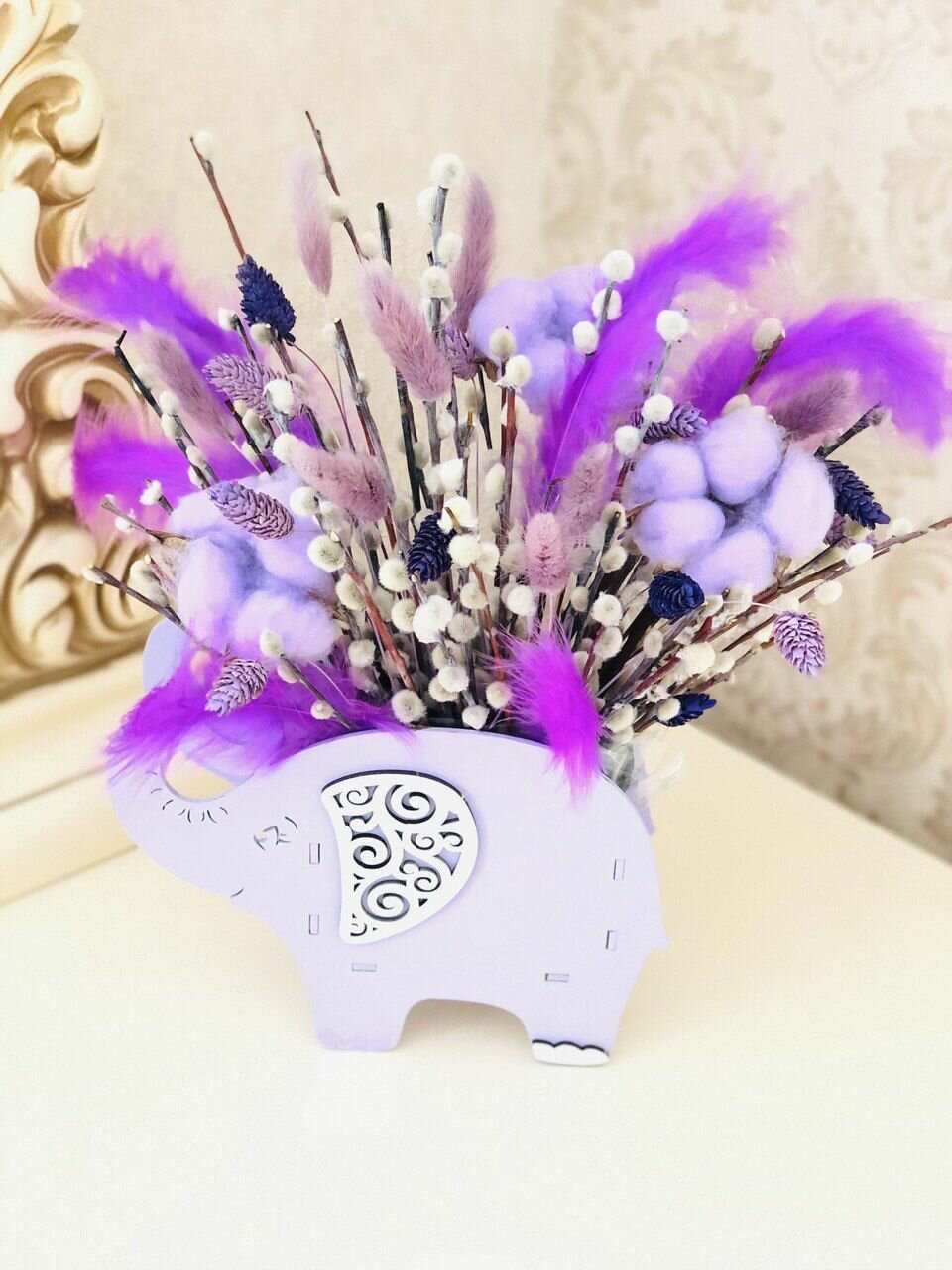 Пасхальный букет в кашпо слоник/ Верба живая с хлопком