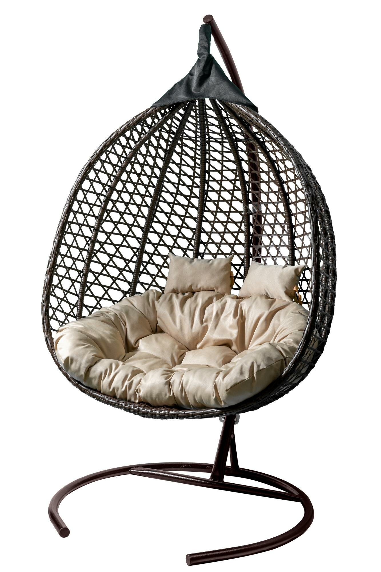 Кресло подвесное двойное Фиджи арт. J4423КОР (стойка+осн. корич, корзн. корич, подуш. беж. 3уп. (М))