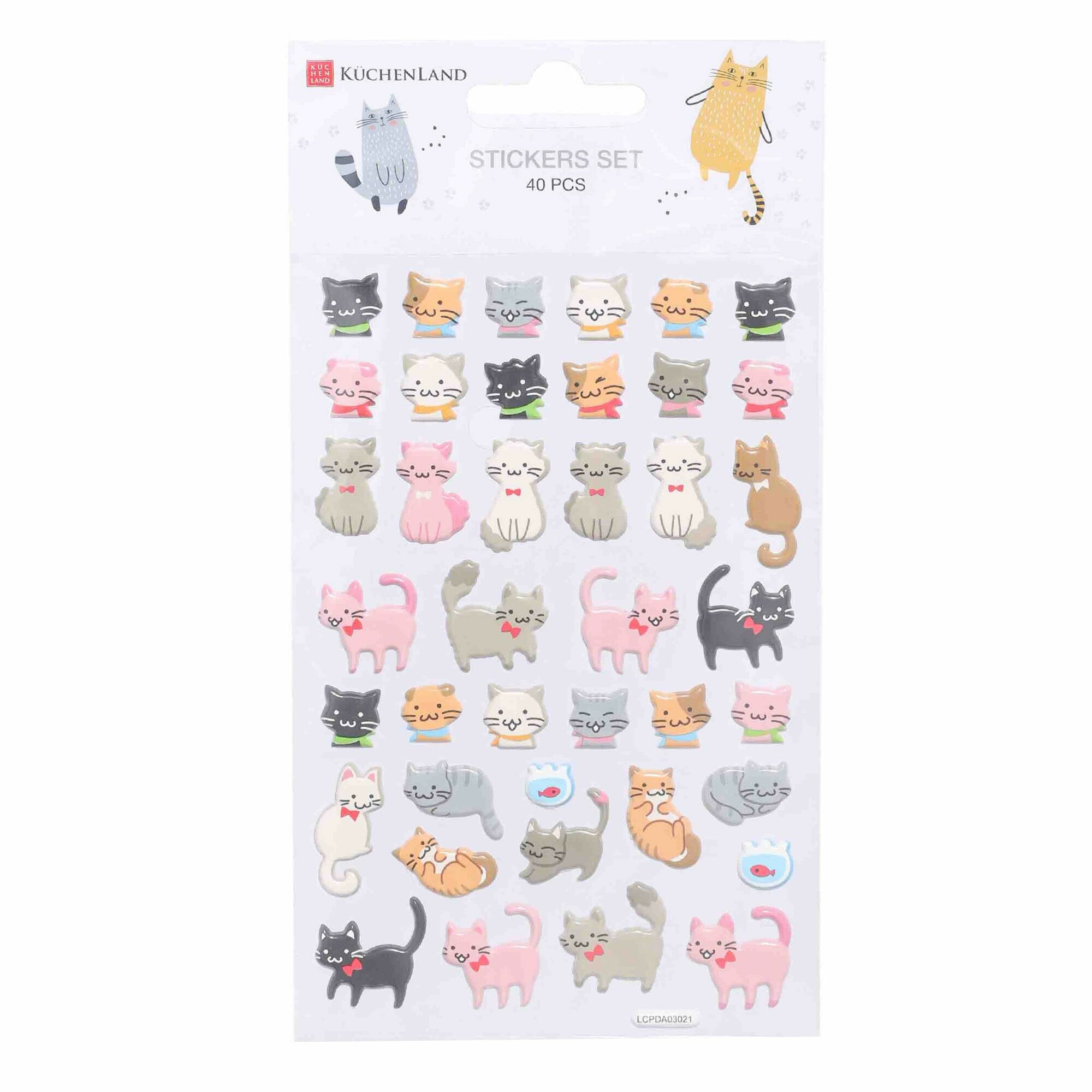 Набор наклеек, 19х10 см, 40 шт, одноразовые, ПВХ, Котики, Cat, Kuchenland