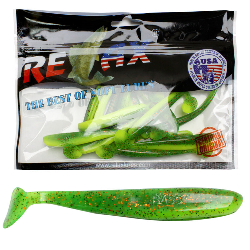Мягкая силиконовая приманка риппер RELAX BASS 2,5 6,2cm 2,1g цвет L002 (Lime-orange, Black Glitter, Silk) 1 уп. по 15 шт.