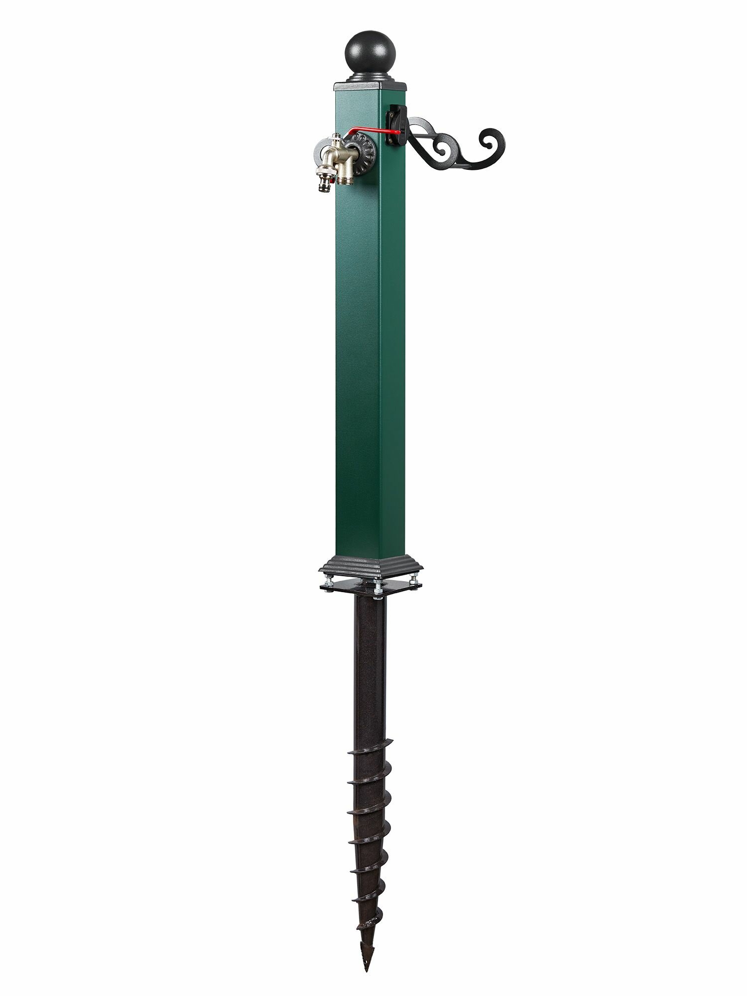 Садовая водяная колонка с влагозащищенной розеткой и двухходовым краном Зелёная (свая в комплекте)