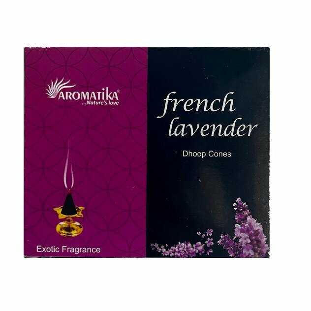 FRENCH LAVENDER Dhoop Cones, Aromatika (французская лаванда конусные благовония, Ароматика), уп. 25 г. + подставка.
