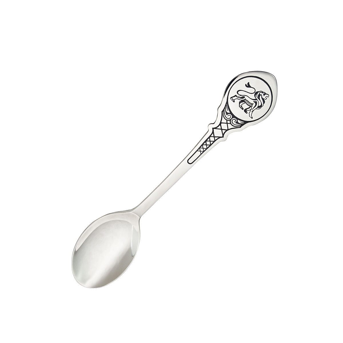 Ложка чайная из серебра 925 пробы. Знак зодиака Лев. 40010371Л05. Северная чернь.