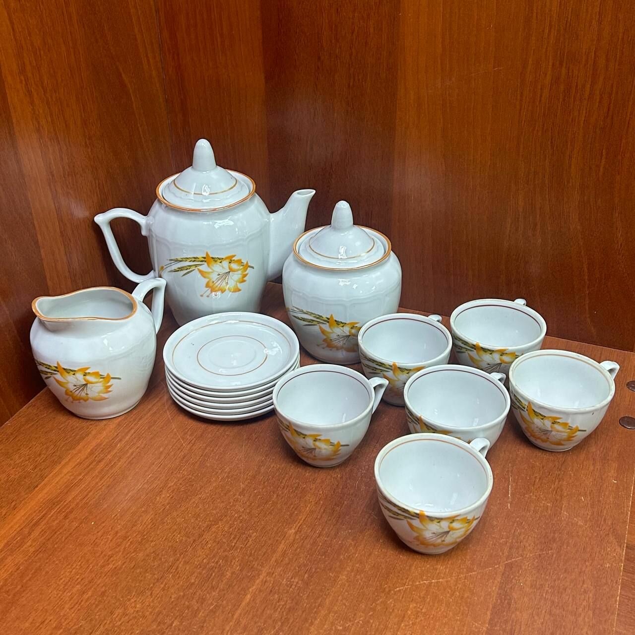 Кофейный Сервиз 15 предметов, Цветок Лилия, Фарфор, Туймазинский ФЗ, СССР! Винтаж!