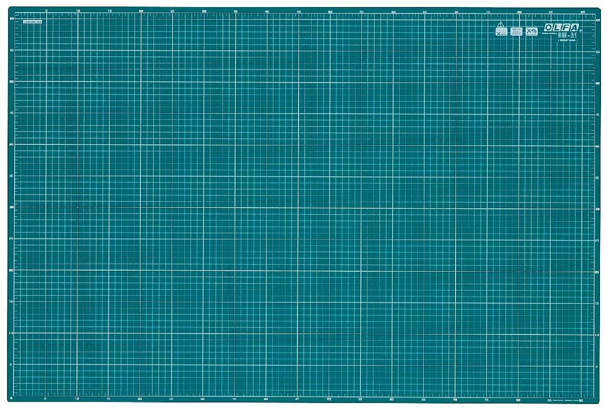 Непрорезаемый коврик OLFA CM-A1 920x610 мм 2 мм зеленый двусторонний с метрической и дюймовой шкалой формат А1