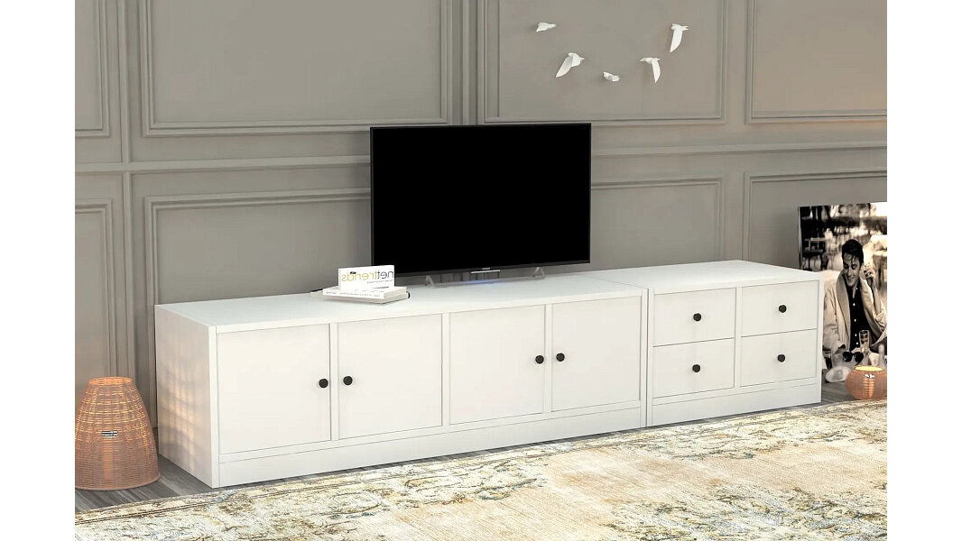ТВ-тумба Билли Айден 2 Белый Фасадный 0101 NEW 193x40x40 см, GOODFORM