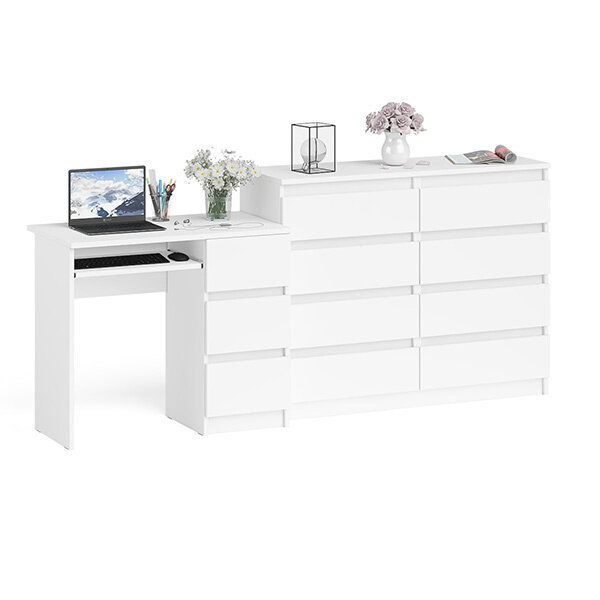 Стол компьютерный Мори МС-6 правый + Комод МК1200.8, цвет белый