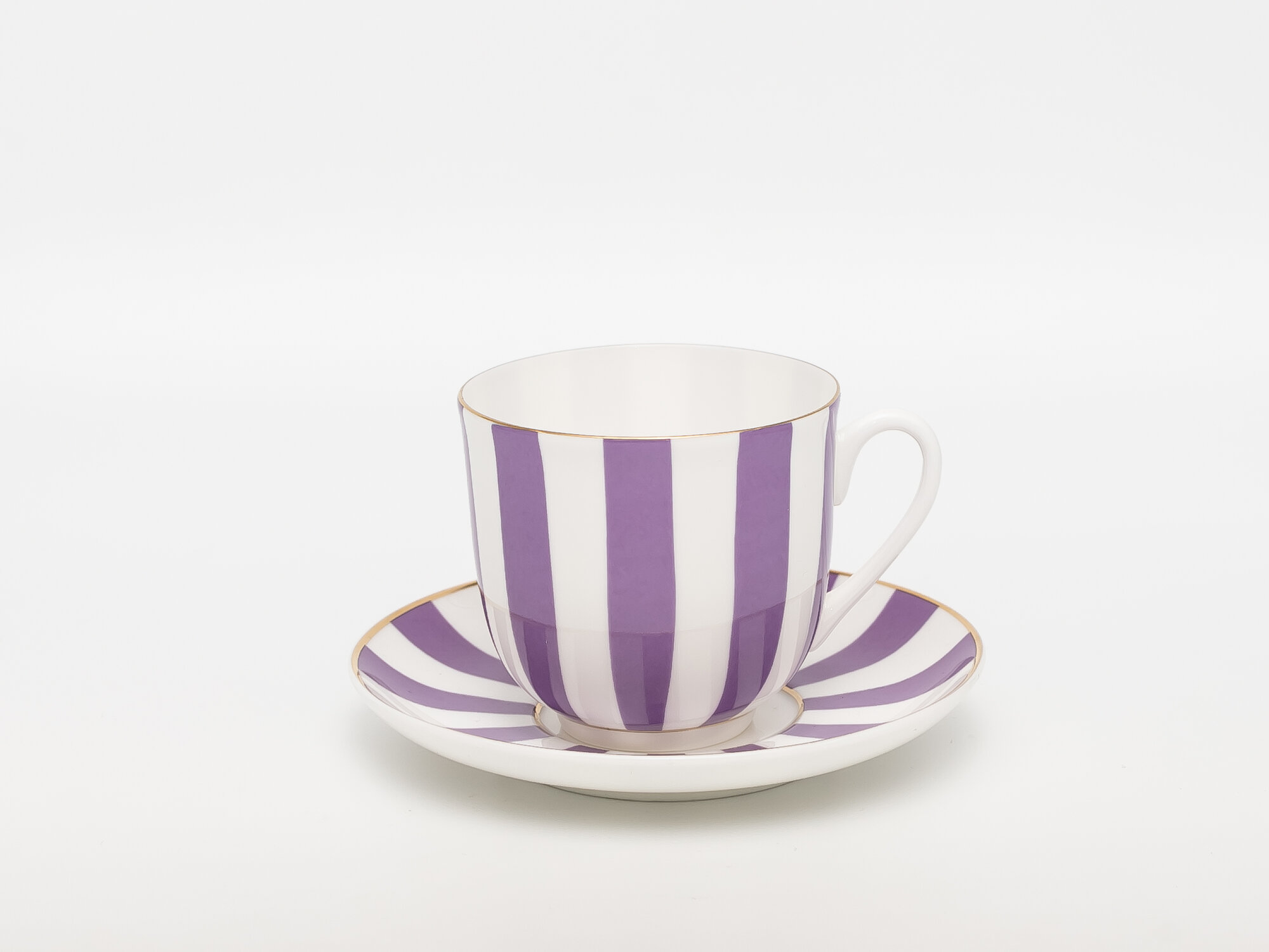 Кофейная пара 180 мл. Форма "Ландыш", рисунок "Да и Нет, фиолетовый". Костяной фарфор.