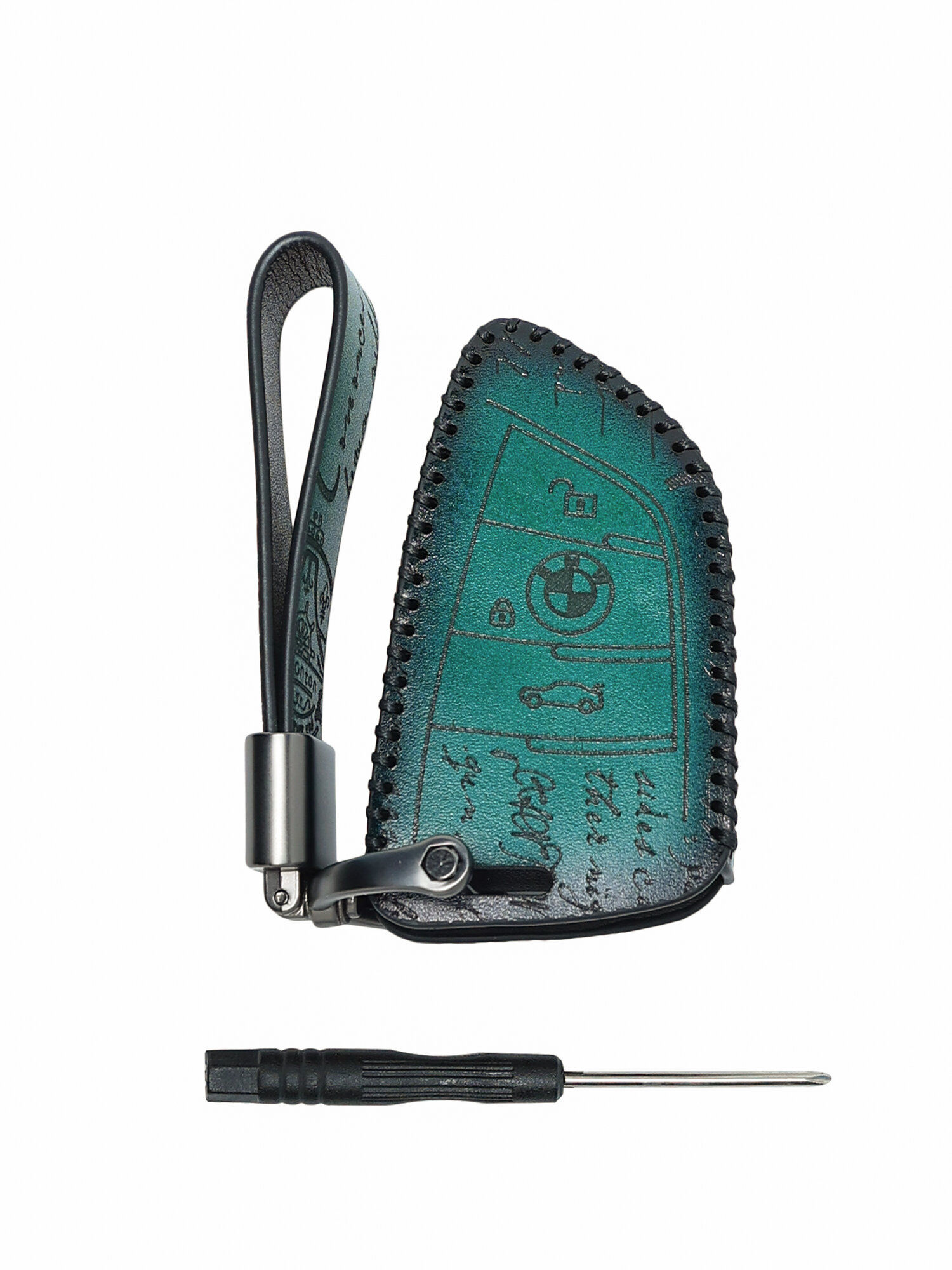 Чехол для автомобильного ключа BMW (БМВ) Цвет Зеленый Нить Черная