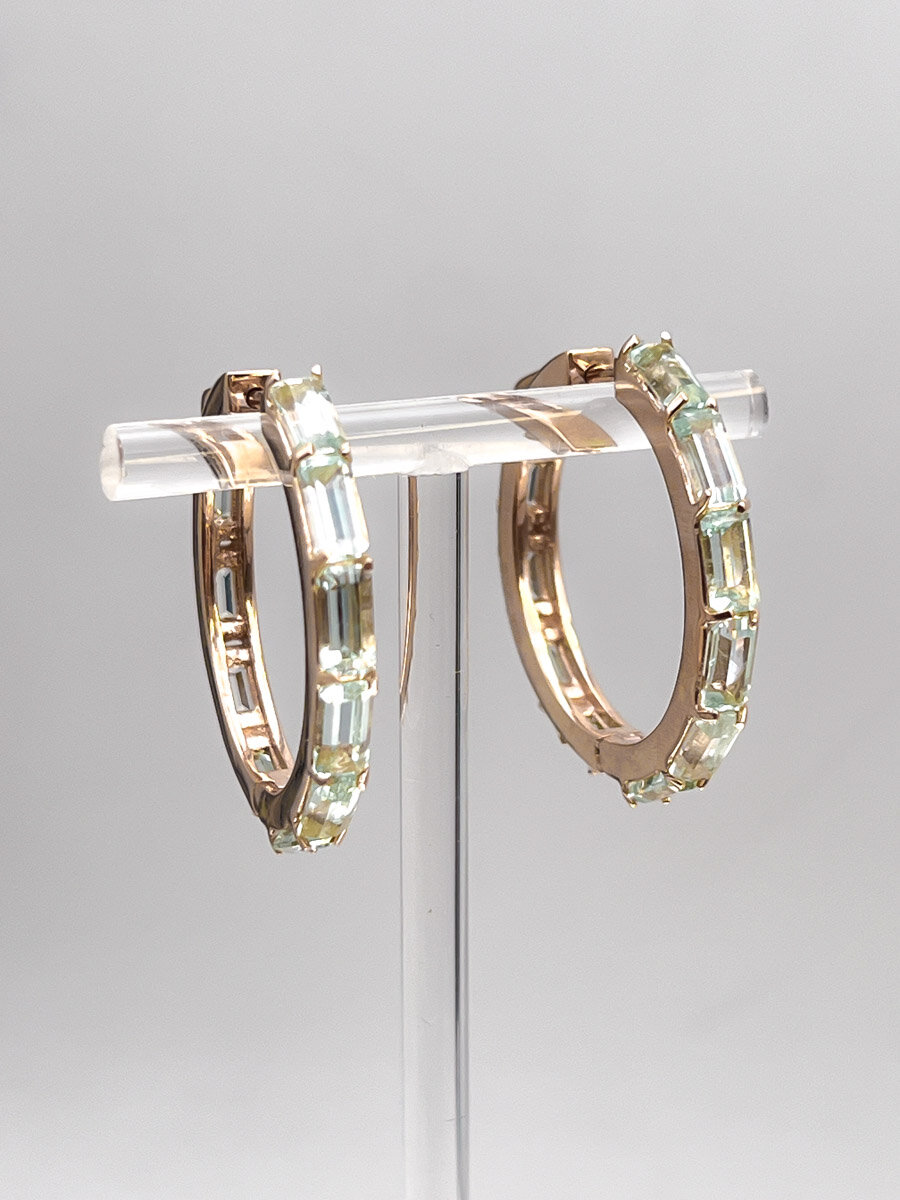 Серьги конго, красное золото, 585 проба, аквамарин