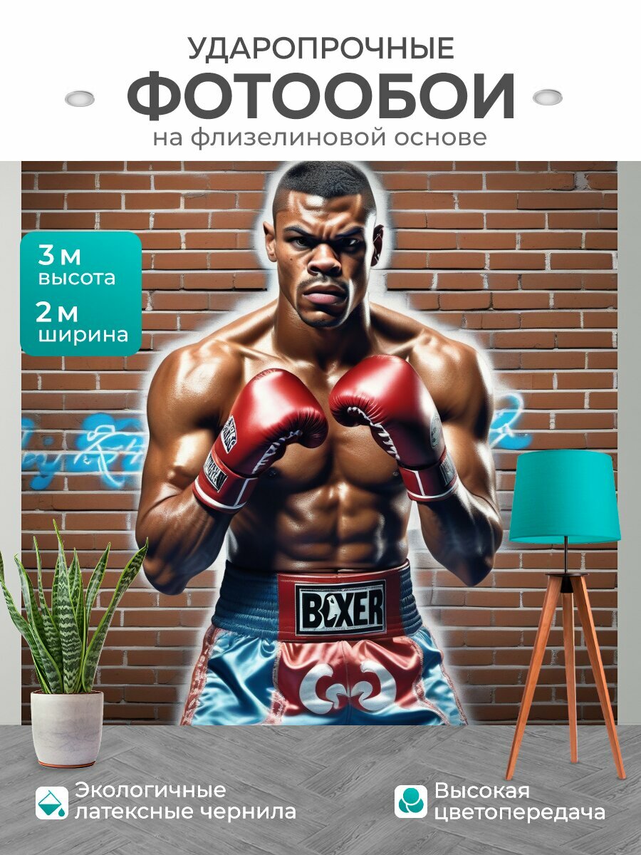 Фотообои моющиеся ударопрочные спортсменам "Бокс, перчатки, стена, спорт, граффити" 300x300 см. флизелиновые на стену
