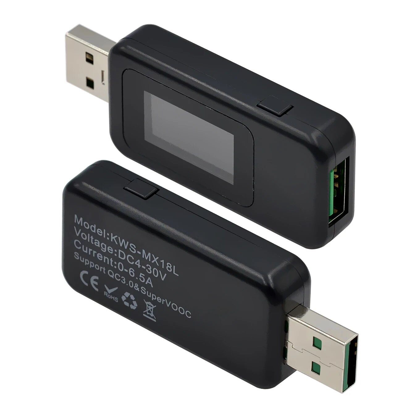 USB тестер WC черный, 53x26.8x11.7 мм — фото 1