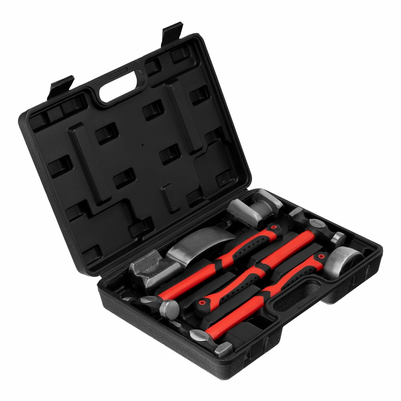 Набор рихтовочный 3 молотка с фибергласовыми ручками 4 наковальни пластиковый бокс