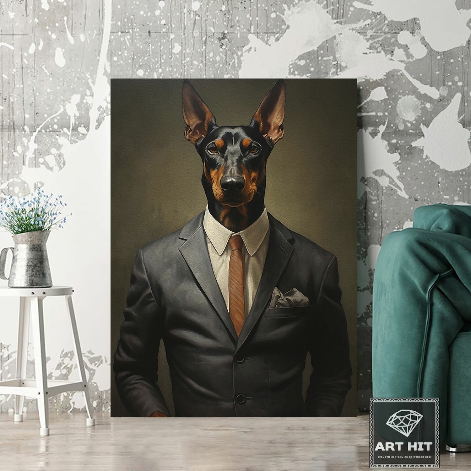 Картина доберман на стиле, 50х70 см.