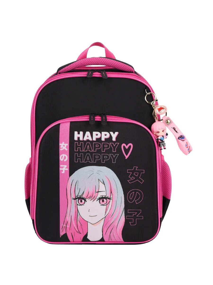 Школьный рюкзак кокос, для девочек, 2 отделения, черный/розовый
