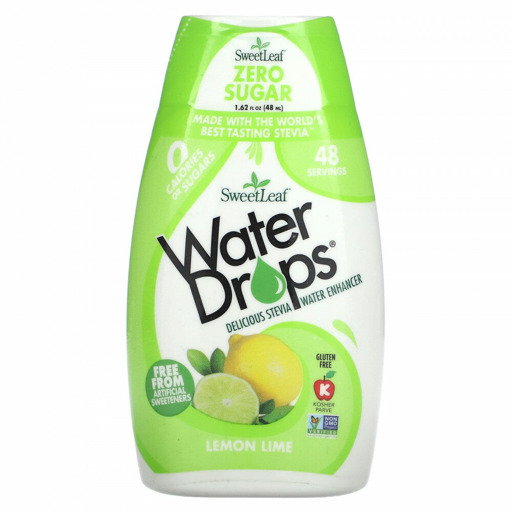 SweetLeaf Stevia, Water Drops®, восхитительный усилитель воды со стевией, лимон и лайм, 48 мл (1,62 жидк. унции)