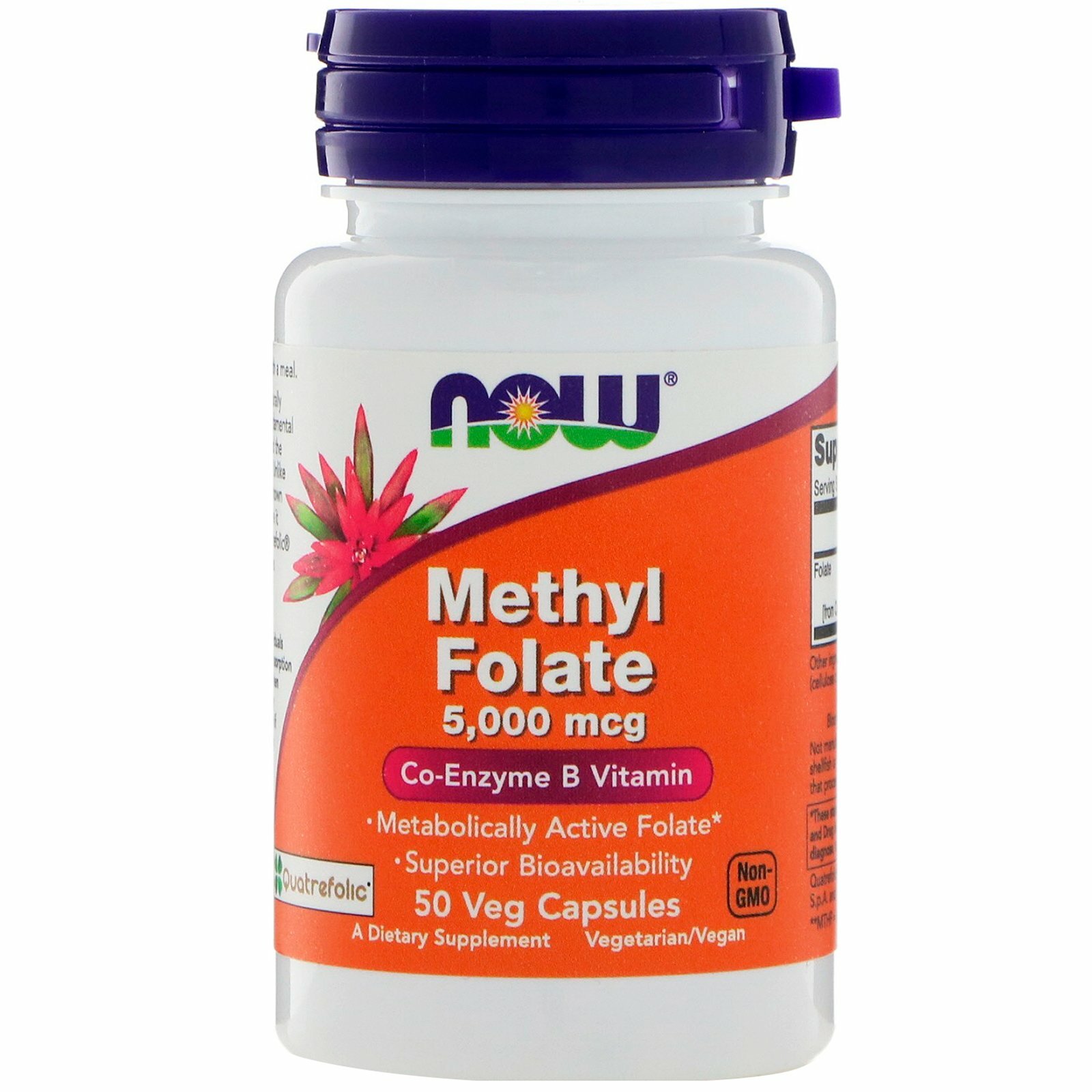 Витамин, NOW Foods, Methyl Folate (B-9), 5000 мкг, 50 капсул