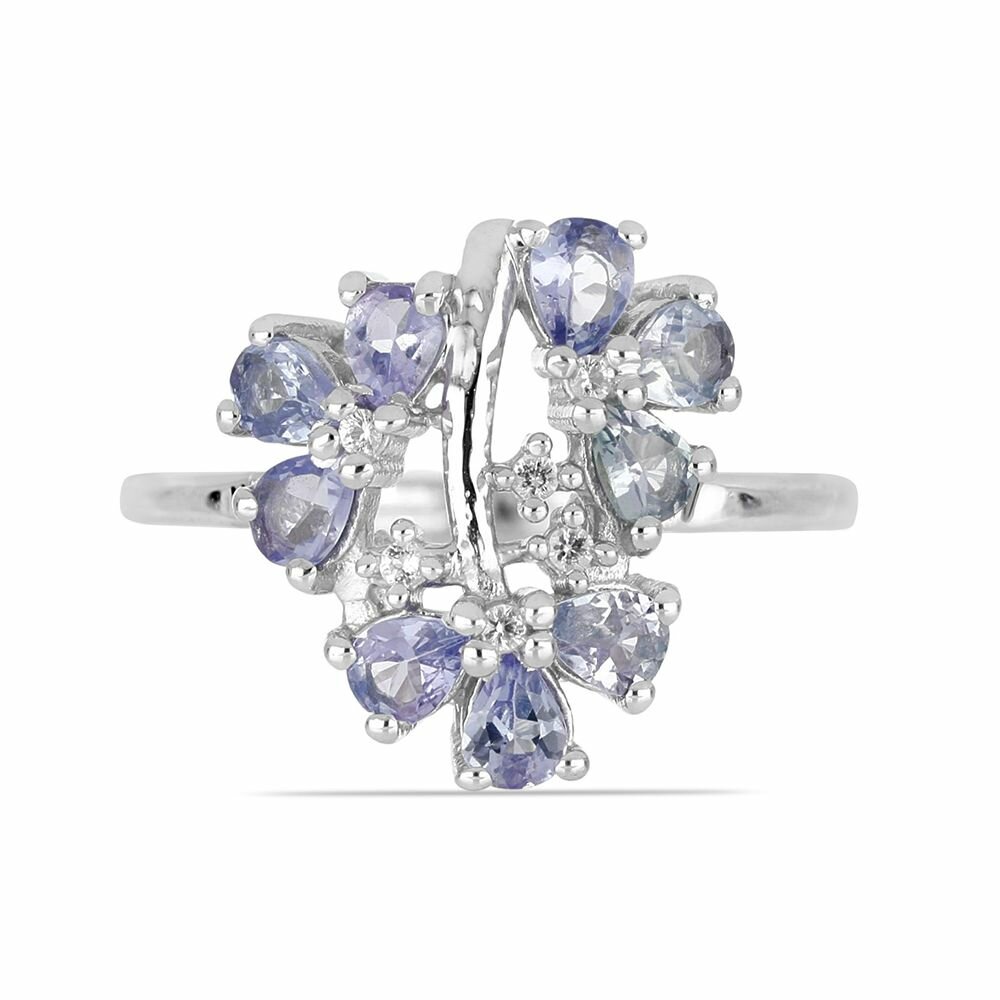 Кольцо, серебро, 925 проба, родирование, танзанит, топаз