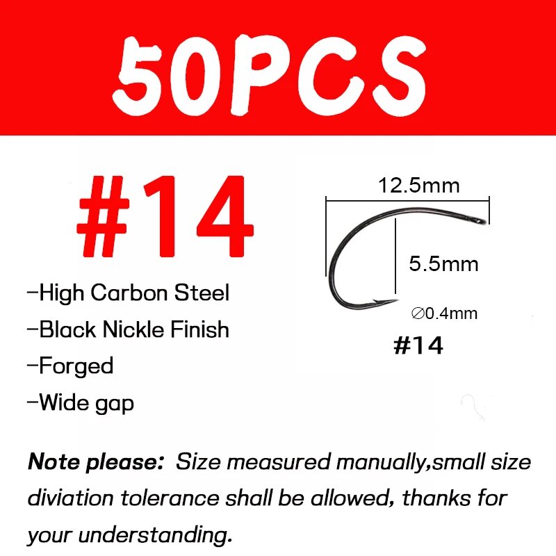 WIFREO Рыболовные крючки для нахлыста 50 шт. 50PCS size 14